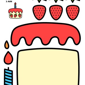 Strawberry Birthday Cake Cut and Paste Paper Fun Easy Craft Worksheets ...