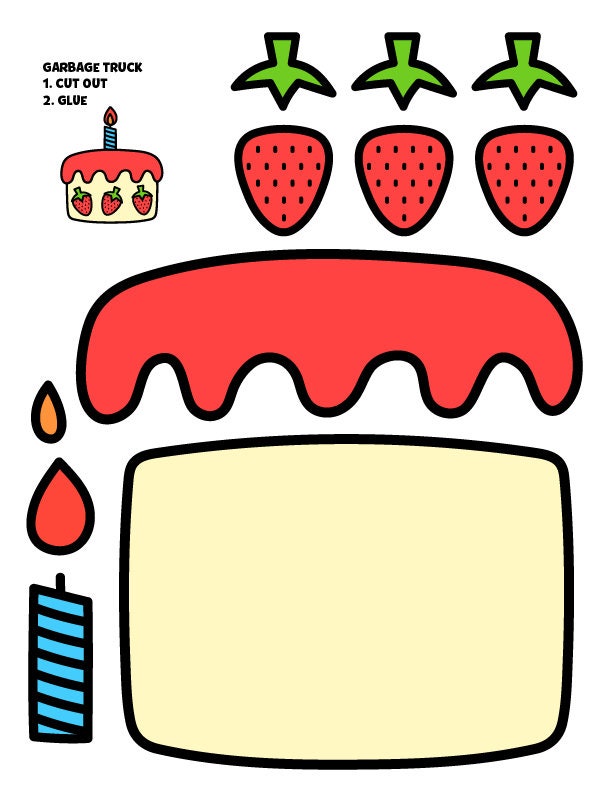 Strawberry Birthday Cake Craft | Cut and Paste Activity (printable) - Etsy
