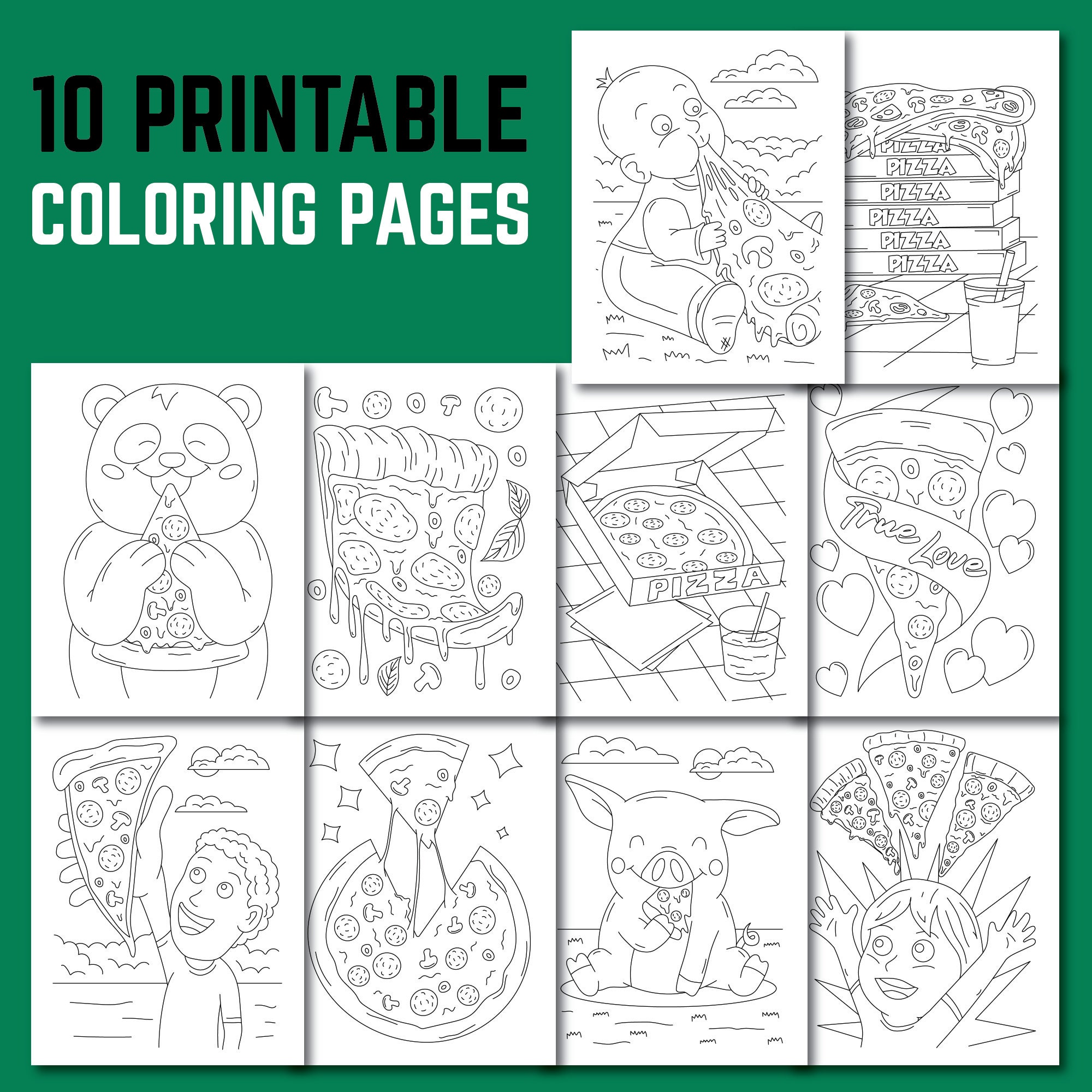 Pizza Lover Printable Digital Coloring Pages Pdf Pack 1 - Etsy