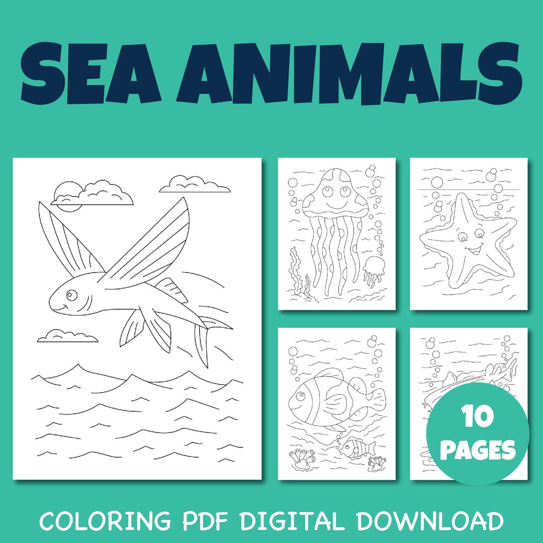 Sea Animal Printable .pdf Instant Download Coloring Pages - Pack 2 - Etsy