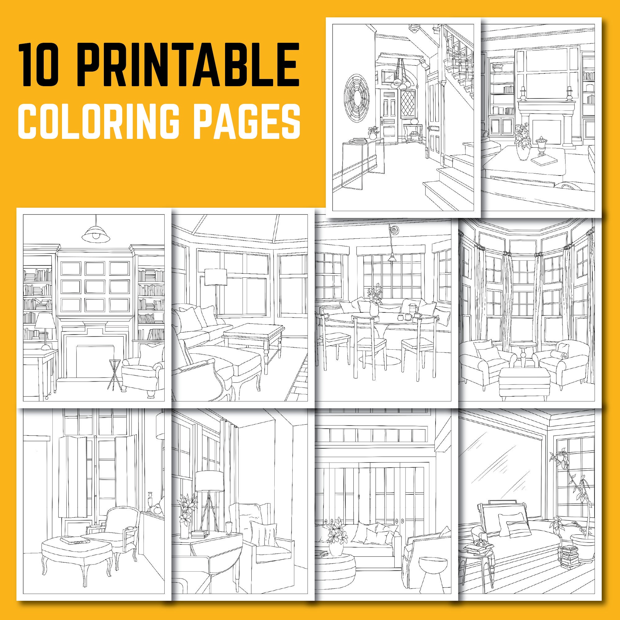 Cozy Home Interior Printable Coloring Pages Pack 2 - Etsy