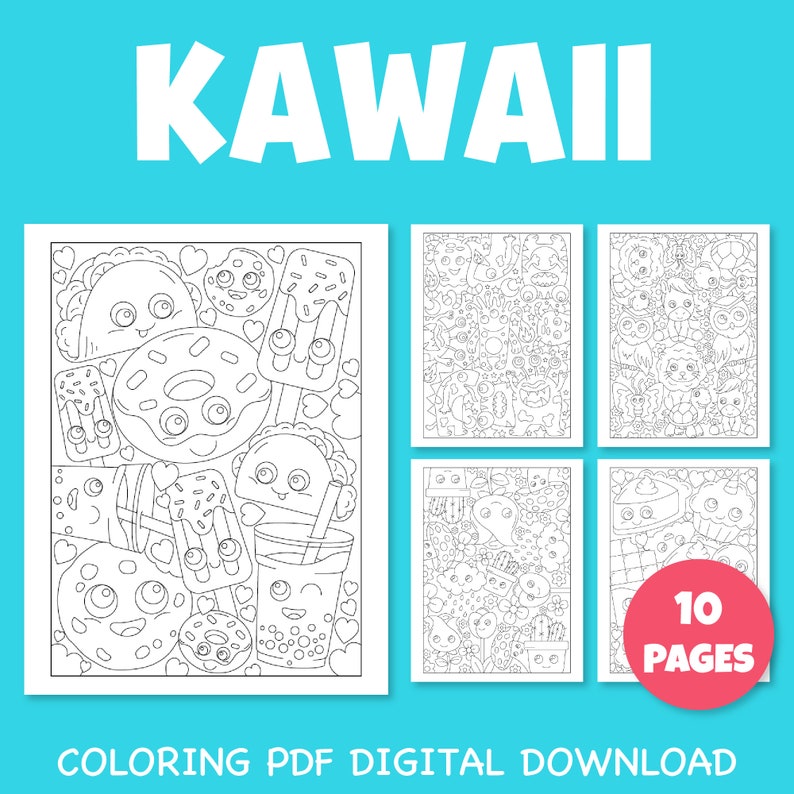 Coloring Pages for Kids Kawaii Doodle Cartoon Characters Coloring Pack ...