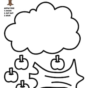 Apple Tree Cut and Paste Craft Coloring Worksheets for Kids | Printable ...