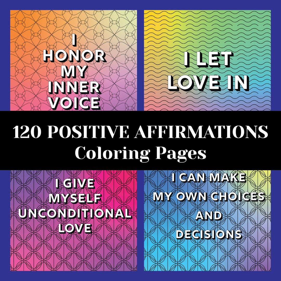 Positive Affirmation Coloring Pages Bundle , Printable Adult Coloring ...