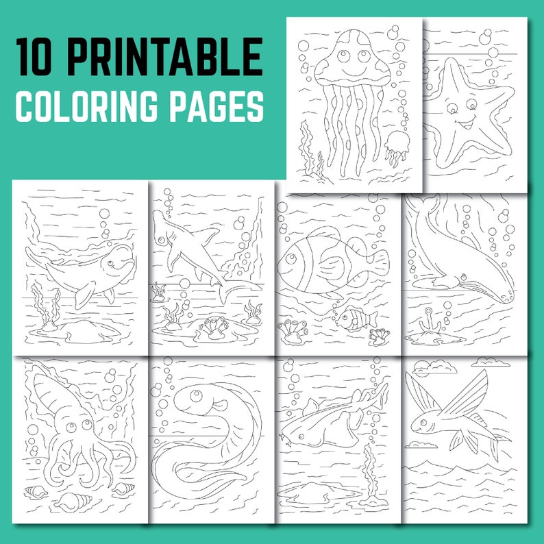 Sea Animal Printable .pdf Instant Download Coloring Pages - Pack 2 - Etsy