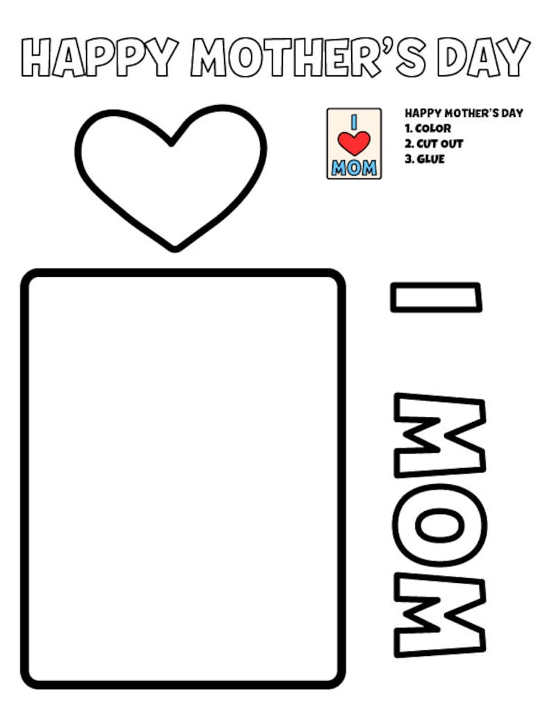 Mother's Day Card Easy DIY Simple Cut and Paste Craft Worksheets for ...