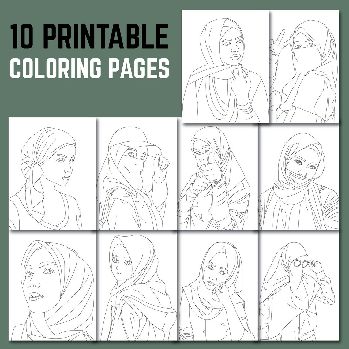 Hijab Fashion International Women's Day Coloring Pages Pack 2 - Etsy