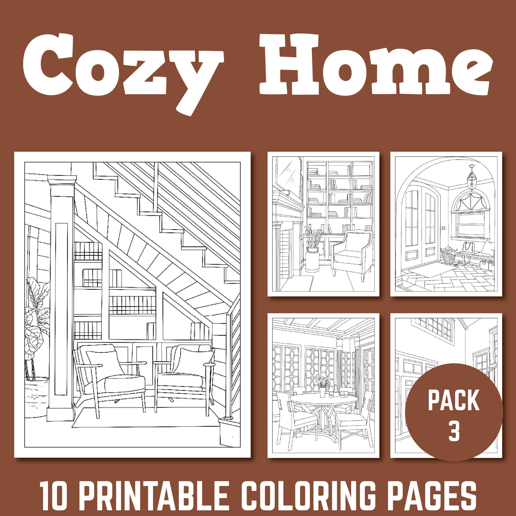 Coloring Pages for Adults Cozy Home Interior Theme | Printable Digital ...