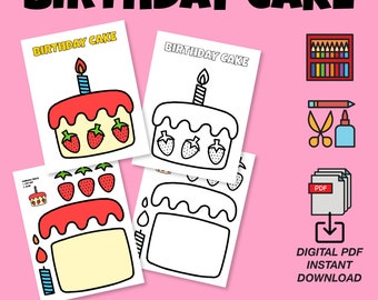 Birthday Cake Cut and Paste Paper Craft Worksheets for Kids | Printable ...