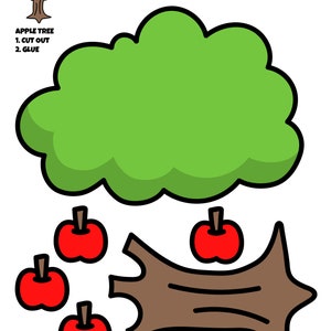 Apple Tree Cut and Paste Craft Coloring Worksheets for Kids | Printable ...