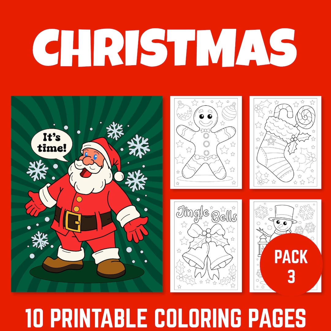 Christmas Coloring Pages for Kids Holiday Celebration Pack 3 - Etsy