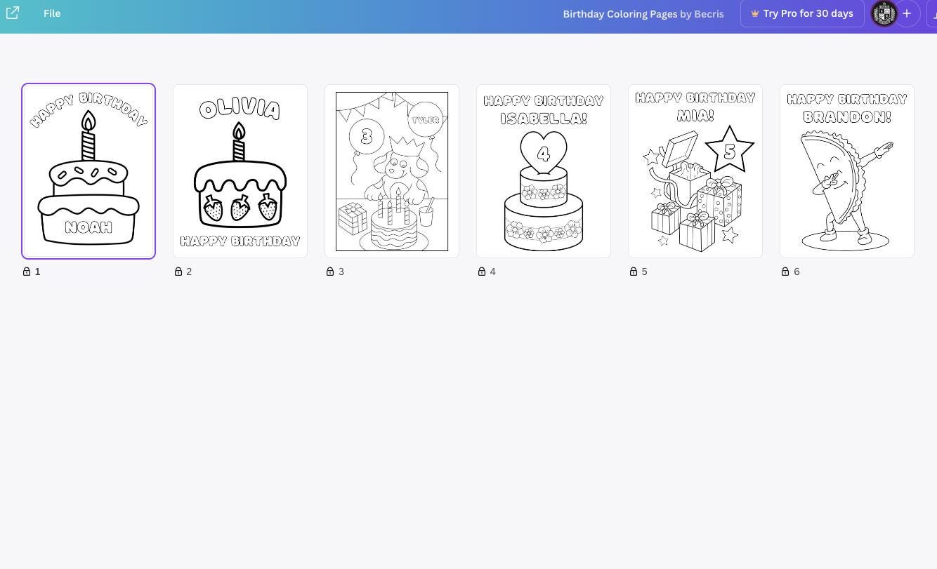 Customizable Name Birthday Cake Coloring Pages | Editable Canva ...