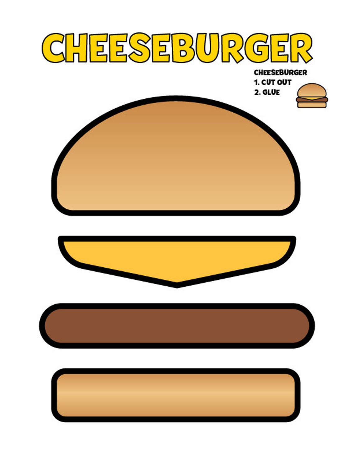 Cheeseburger Cut and Paste Easy Fun Craft Worksheets for Kids ...