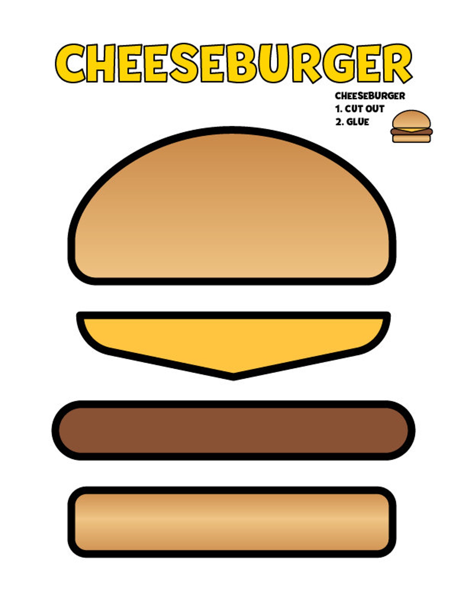 Cheeseburger Cut and Paste Easy Fun Craft Worksheets for Kids Printable ...