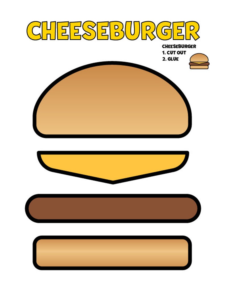 Cheeseburger Cut and Paste Easy Fun Craft Worksheets for Kids ...