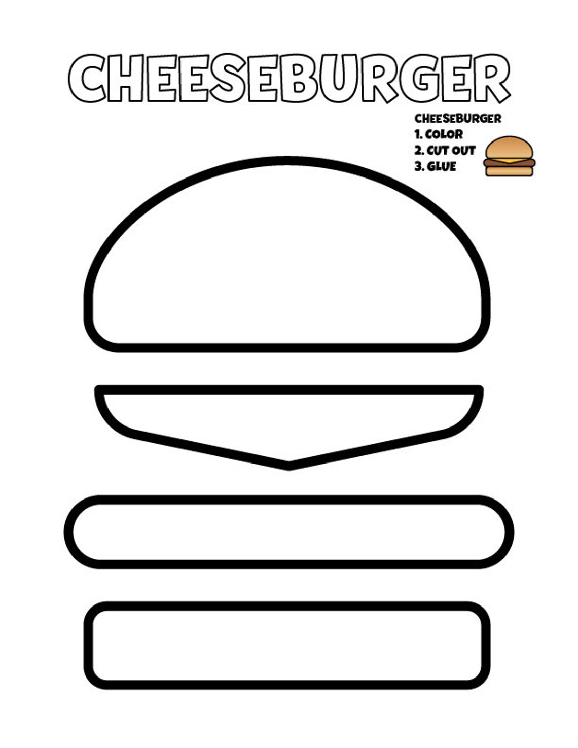 Cheeseburger Cut and Paste Easy Fun Craft Worksheets for Kids ...