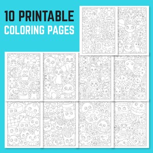 Coloring Pages for Kids Kawaii Doodle Cartoon Characters Coloring Pack ...