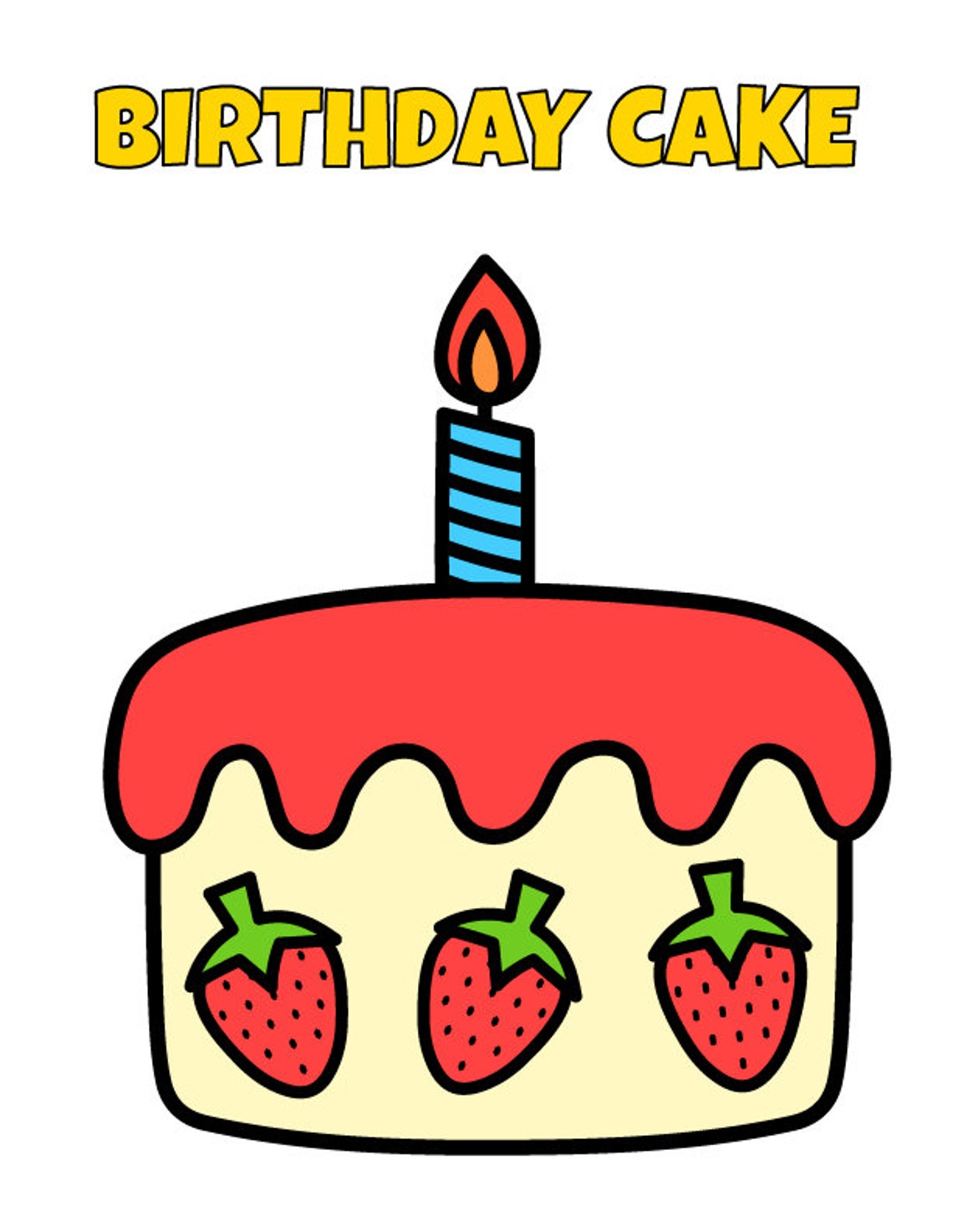 Strawberry Birthday Cake Cut and Paste Paper Fun Easy Craft Worksheets ...