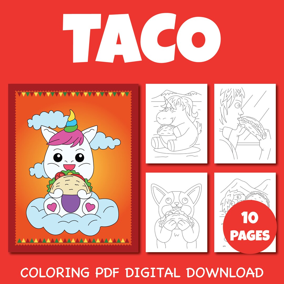 Taco Coloring Pages for Kids Pack 3 - Etsy