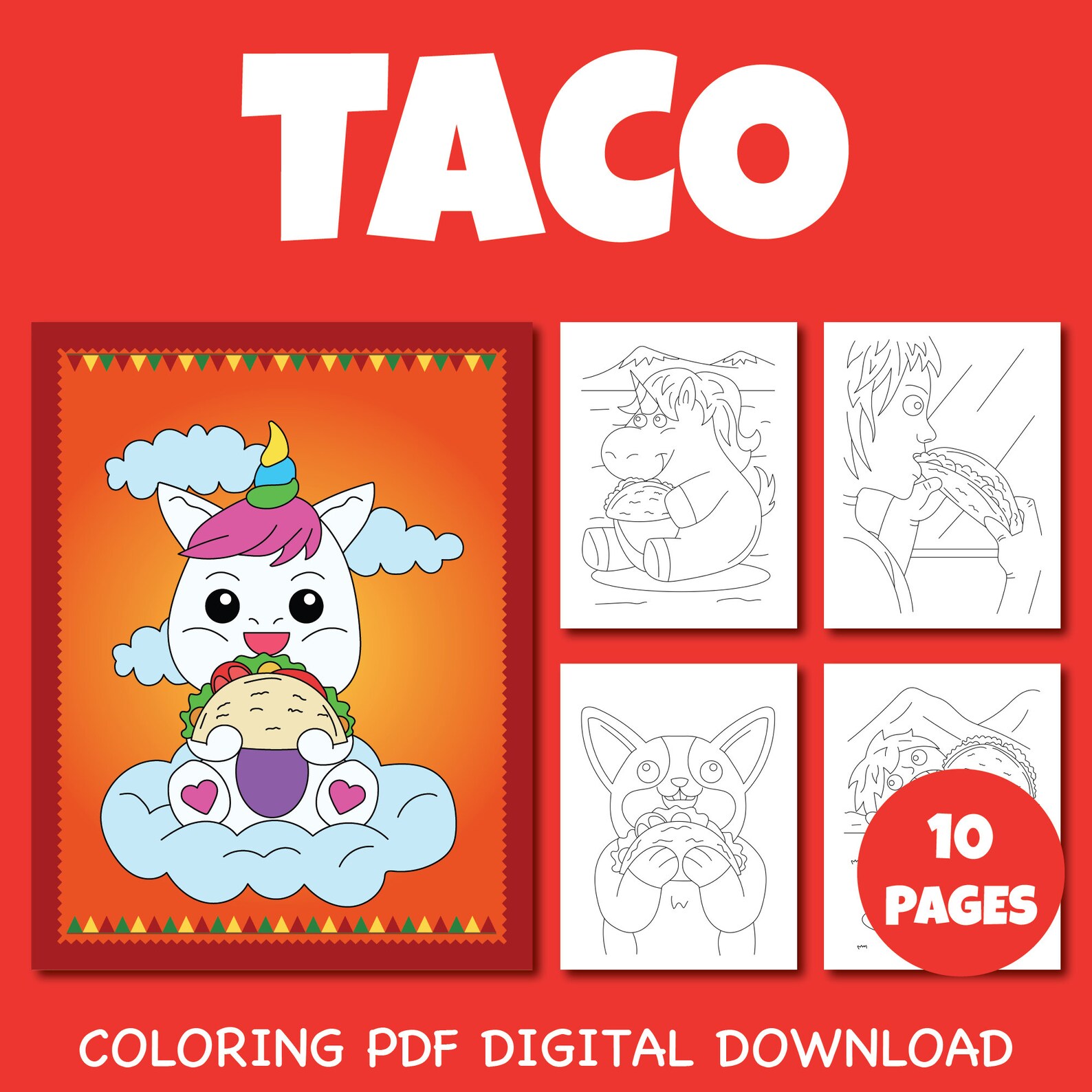 Taco Coloring Pages for Kids Pack 3 - Etsy