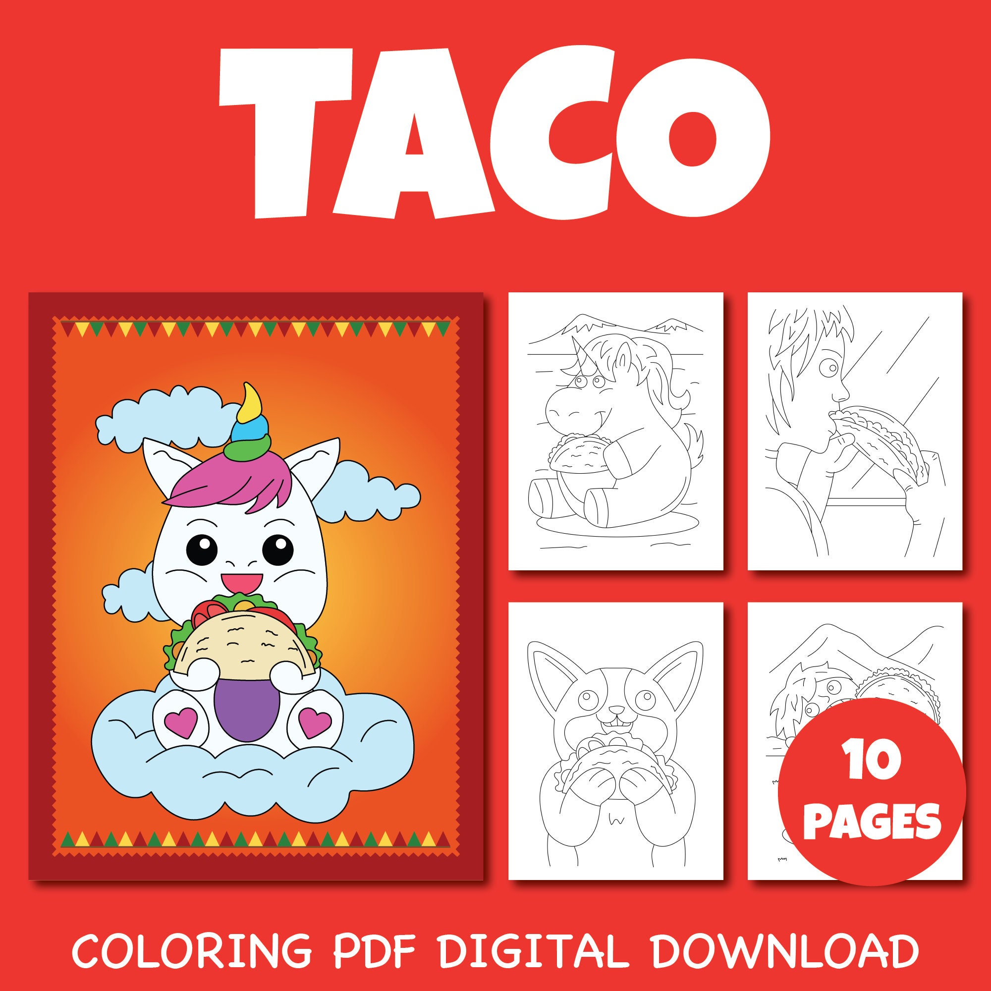 Taco Coloring Pages for Kids Pack 3 - Etsy
