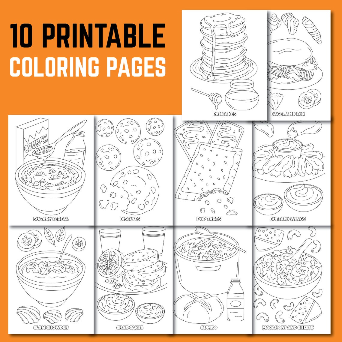 My Favorite Food Coloring Pages for Kids Printable Digital .pdf Pack 1 ...