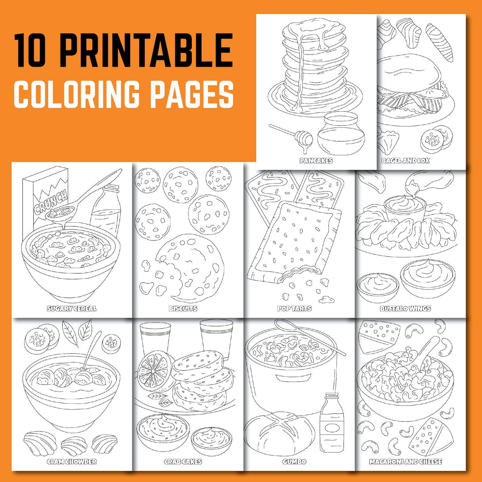 My Favorite Food Coloring Pages for Kids Printable Digital .pdf Pack 1 ...