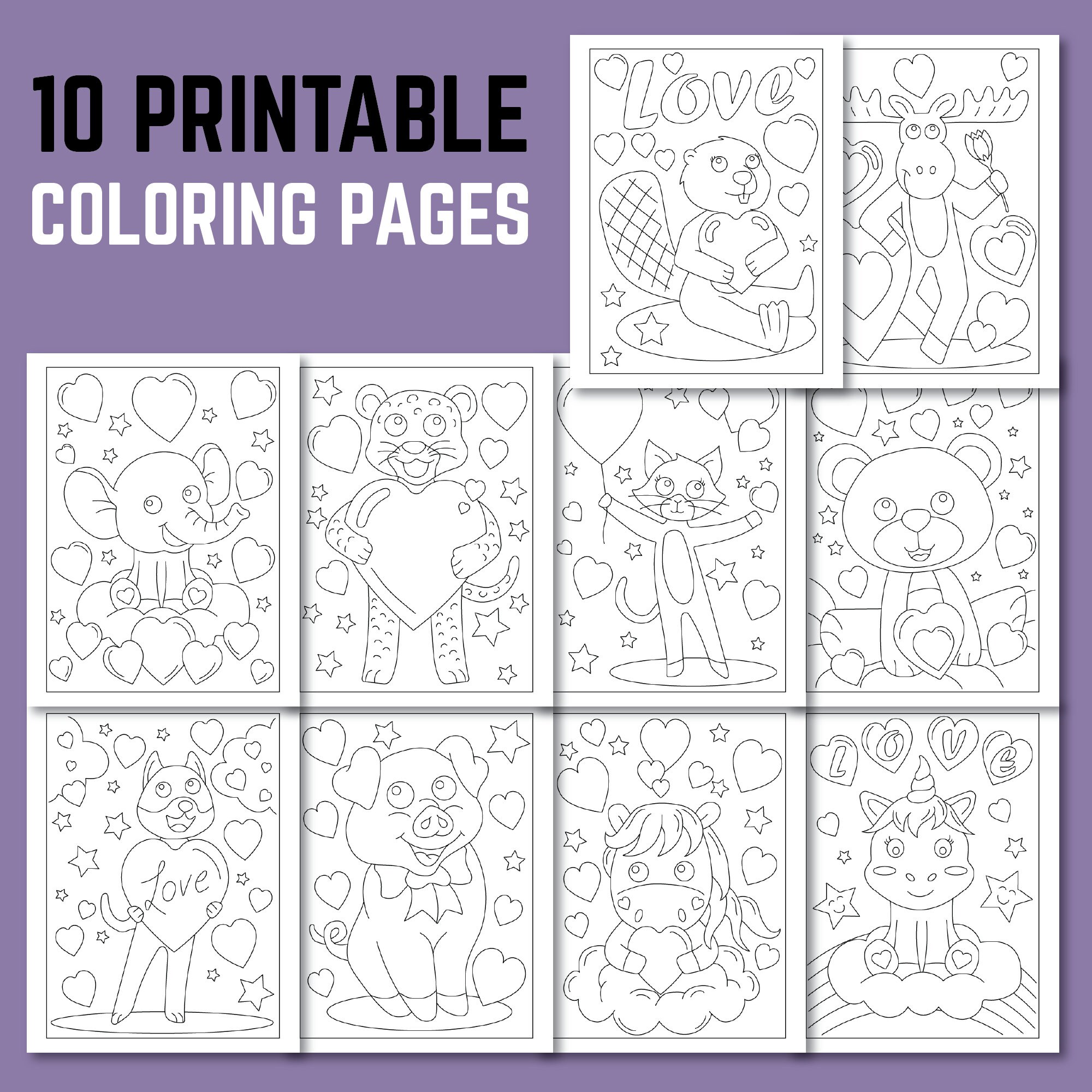 Valentine's Day Coloring Pages for Kids Pdf Printable Pack 2 - Etsy