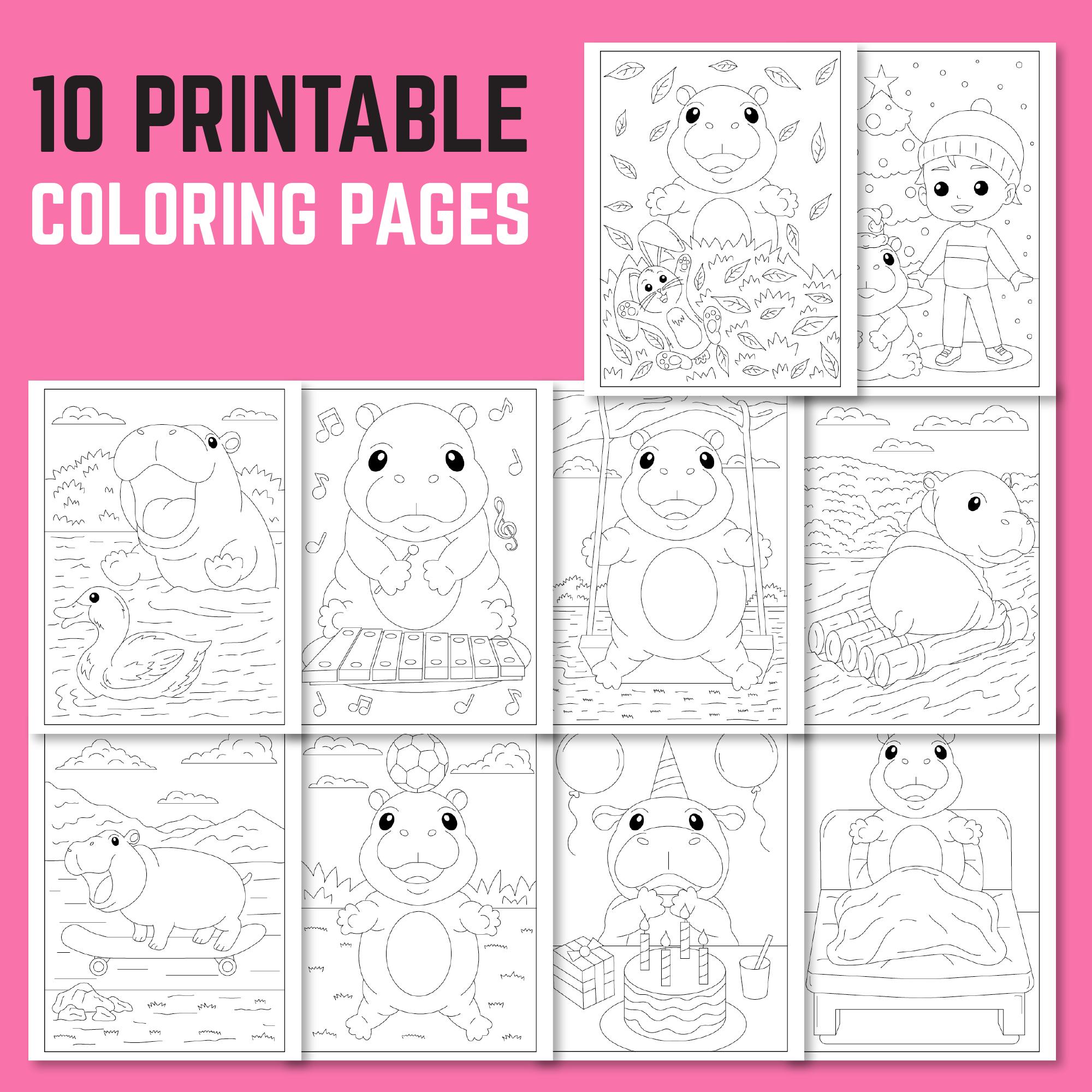 Cute Hippo Coloring Pages Pack 1 | Pdf Sheet Printable US Letter - Etsy