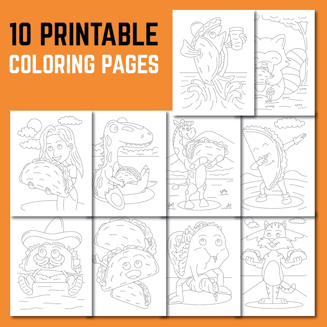 Taco Coloring Pages for Kids Pack 1 - Etsy