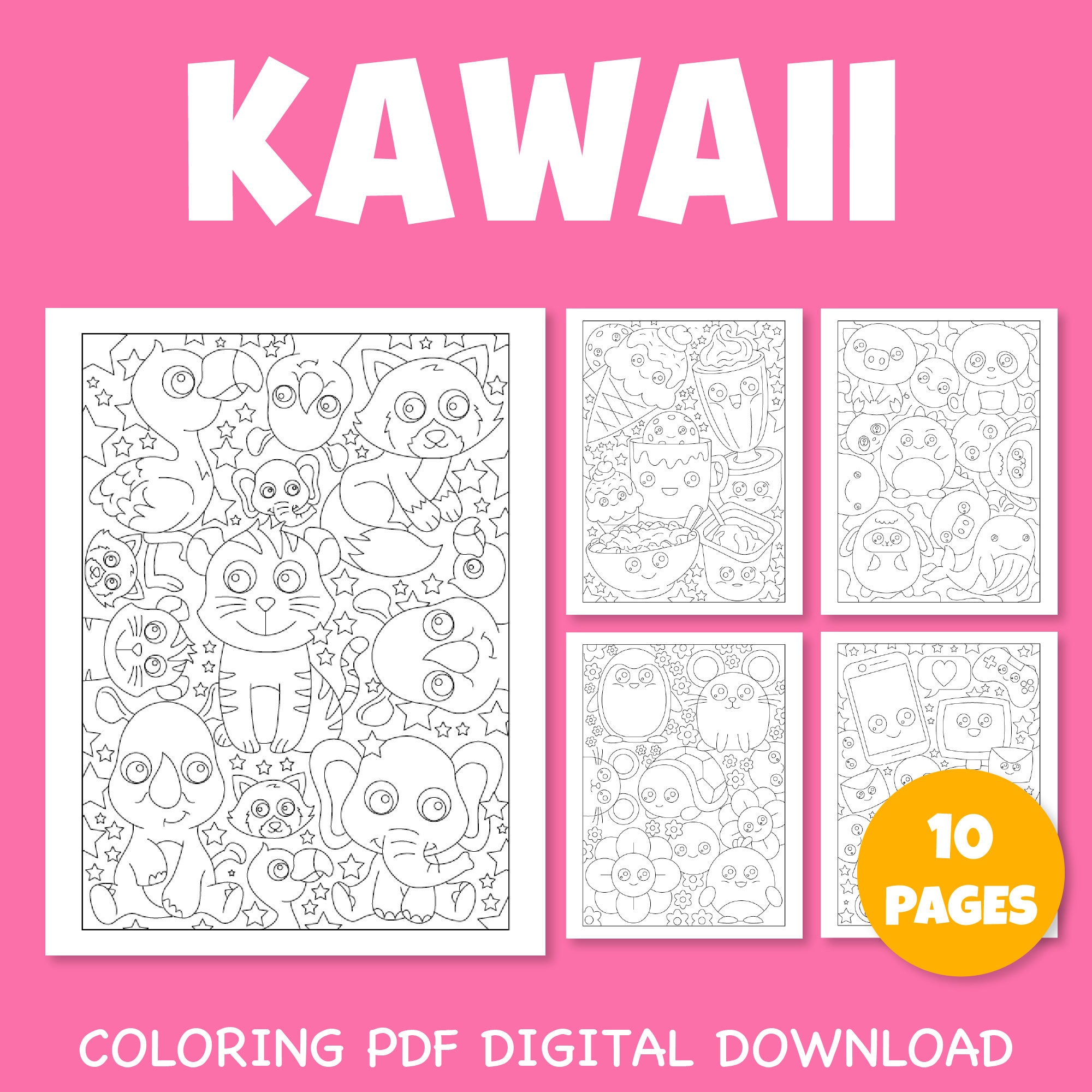 Coloring Pages for Kids Kawaii Doodle Cartoon Characters Coloring Pack ...