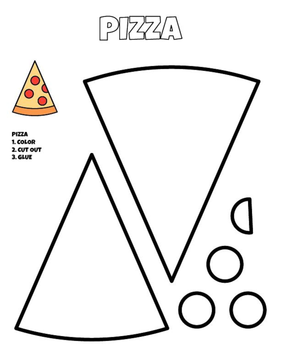 Pizza Cut and Paste Paper Craft Worksheets for Kids | Printable US ...