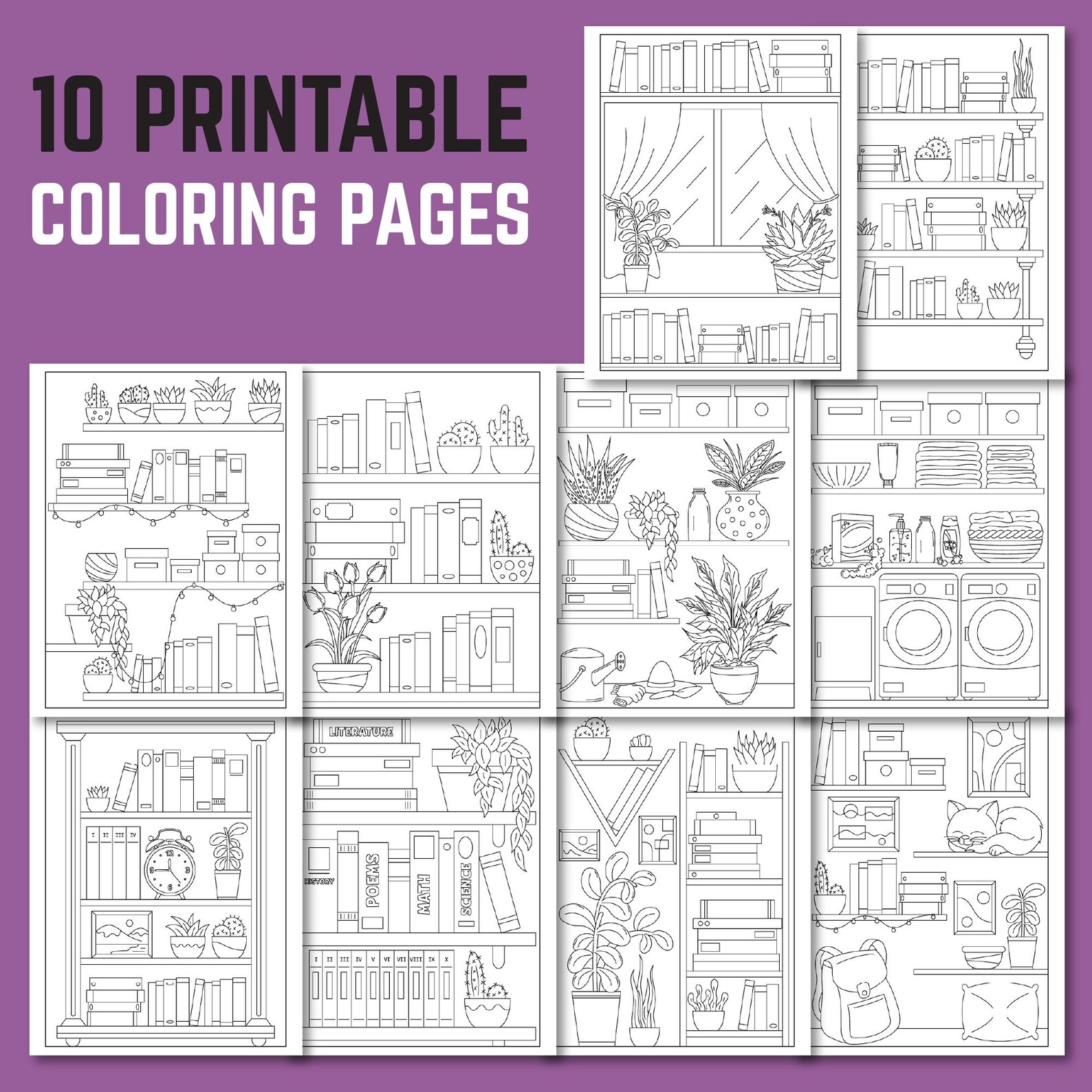 Shelves Coloring Pages Pack 3 | Pdf Sheet Printable US Letter - Etsy