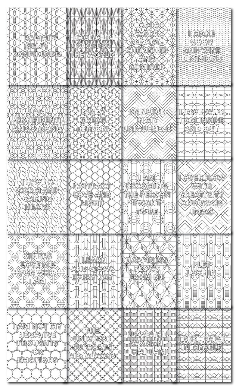 Positive Affirmation Coloring Pages Bundle , Printable Adult Coloring ...