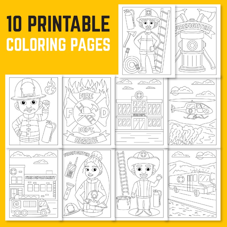 Firefighter Printable Coloring Sheet Pack 1 for Kids Career Exploration ...