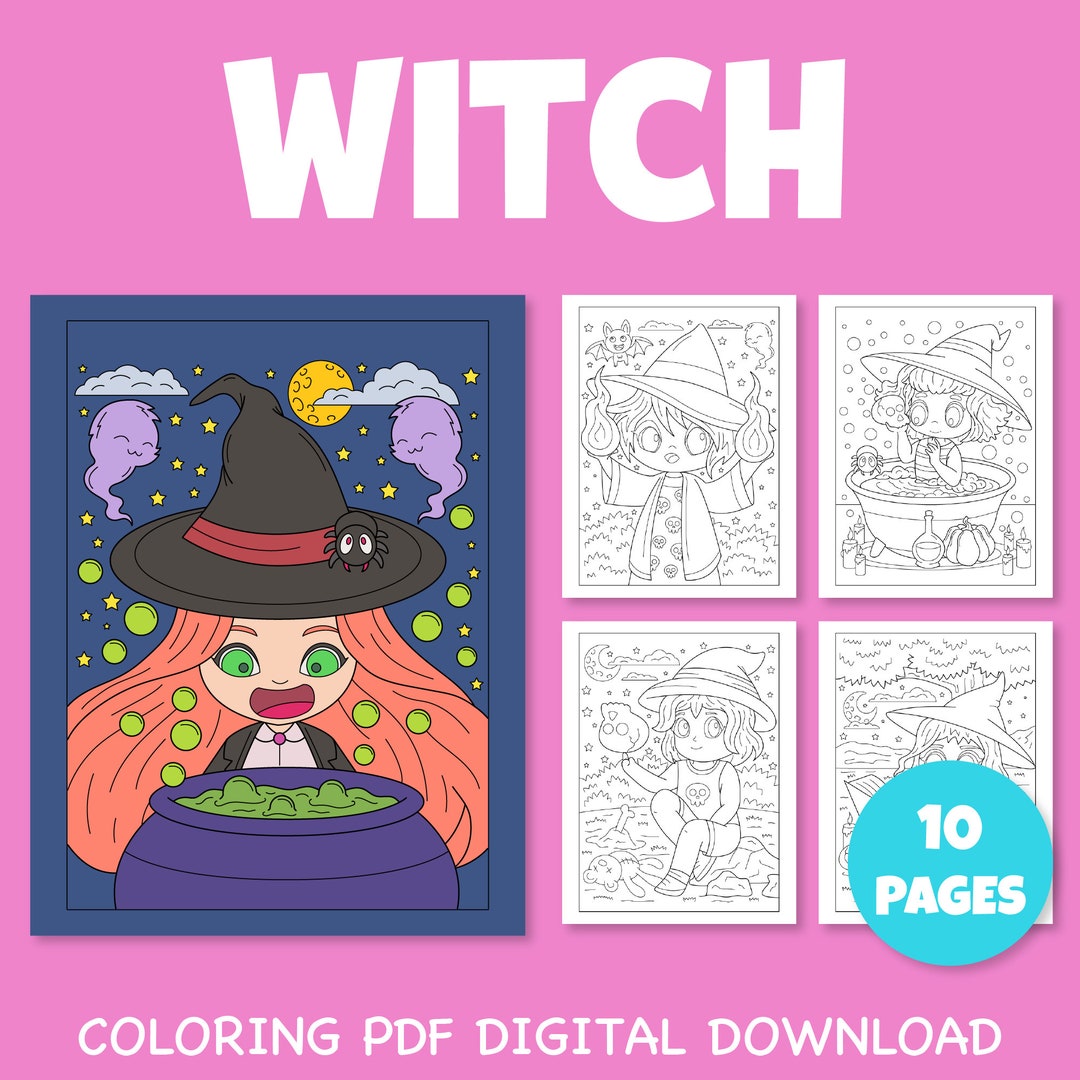 Coloring Pages for Kids and Adults Kawaii Witch Chibi Japanese Anime ...