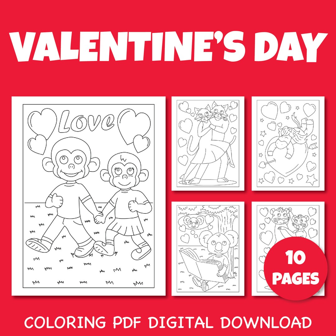 Valentine's Day Coloring Pages for Kids Pdf Printable Pack 1 - Etsy