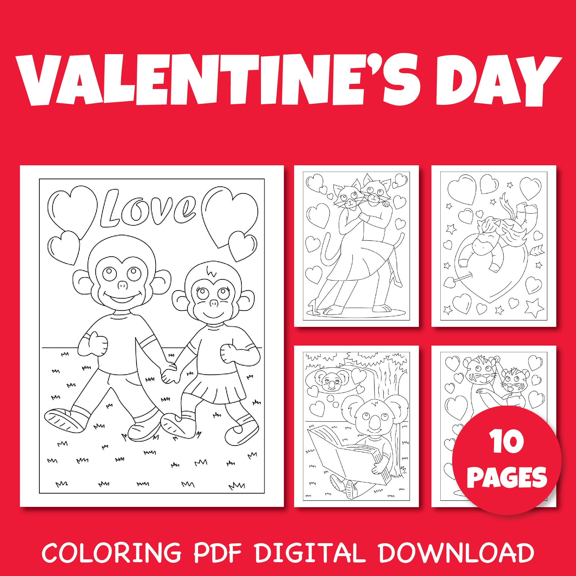 Valentine's Day Coloring Pages for Kids Pdf Printable Pack 1 - Etsy