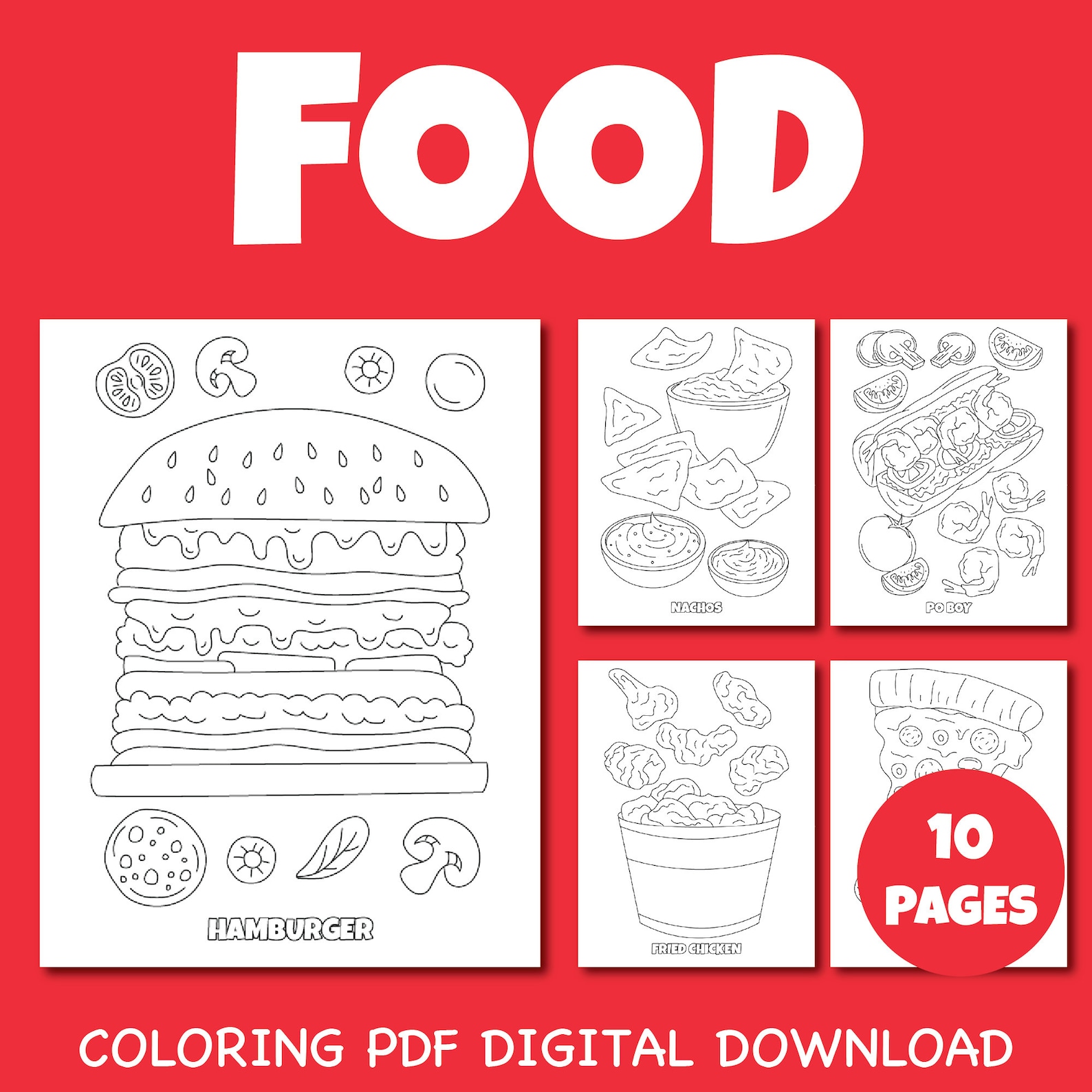 My Favorite Food Coloring Pages for Kids Printable Digital .pdf Pack 2 ...