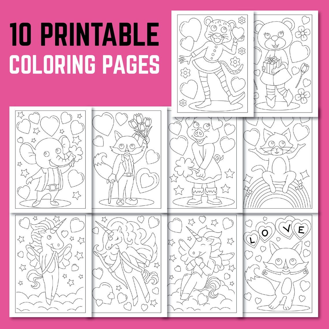 Valentine's Day Coloring Pages for Kids Pdf Printable Pack 3 - Etsy