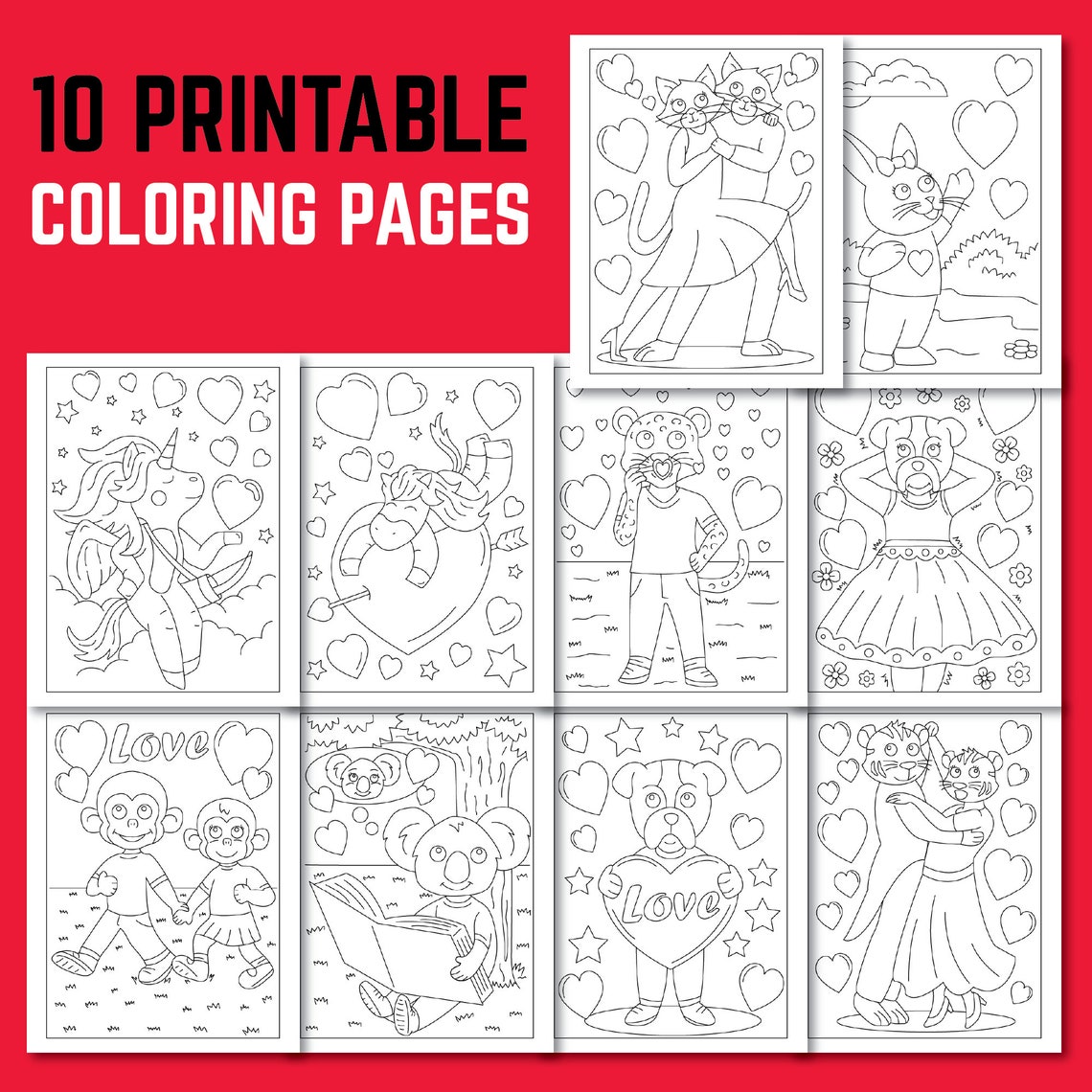 Valentine's Day Coloring Pages for Kids Pdf Printable Pack 1 - Etsy