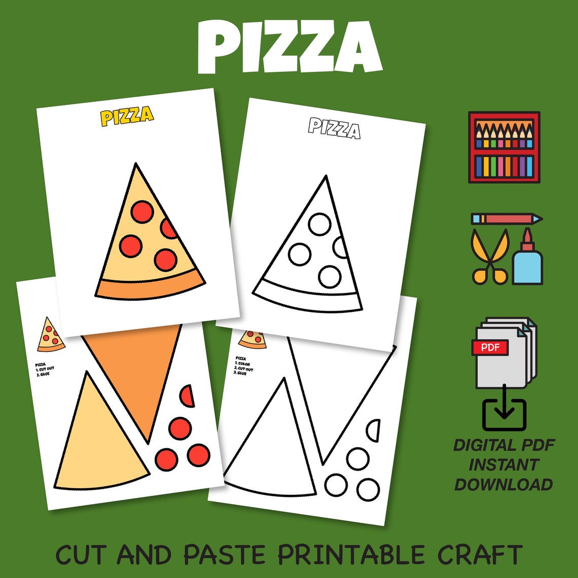 Pizza Cut and Paste Paper Craft Worksheets for Kids Printable US Letter ...