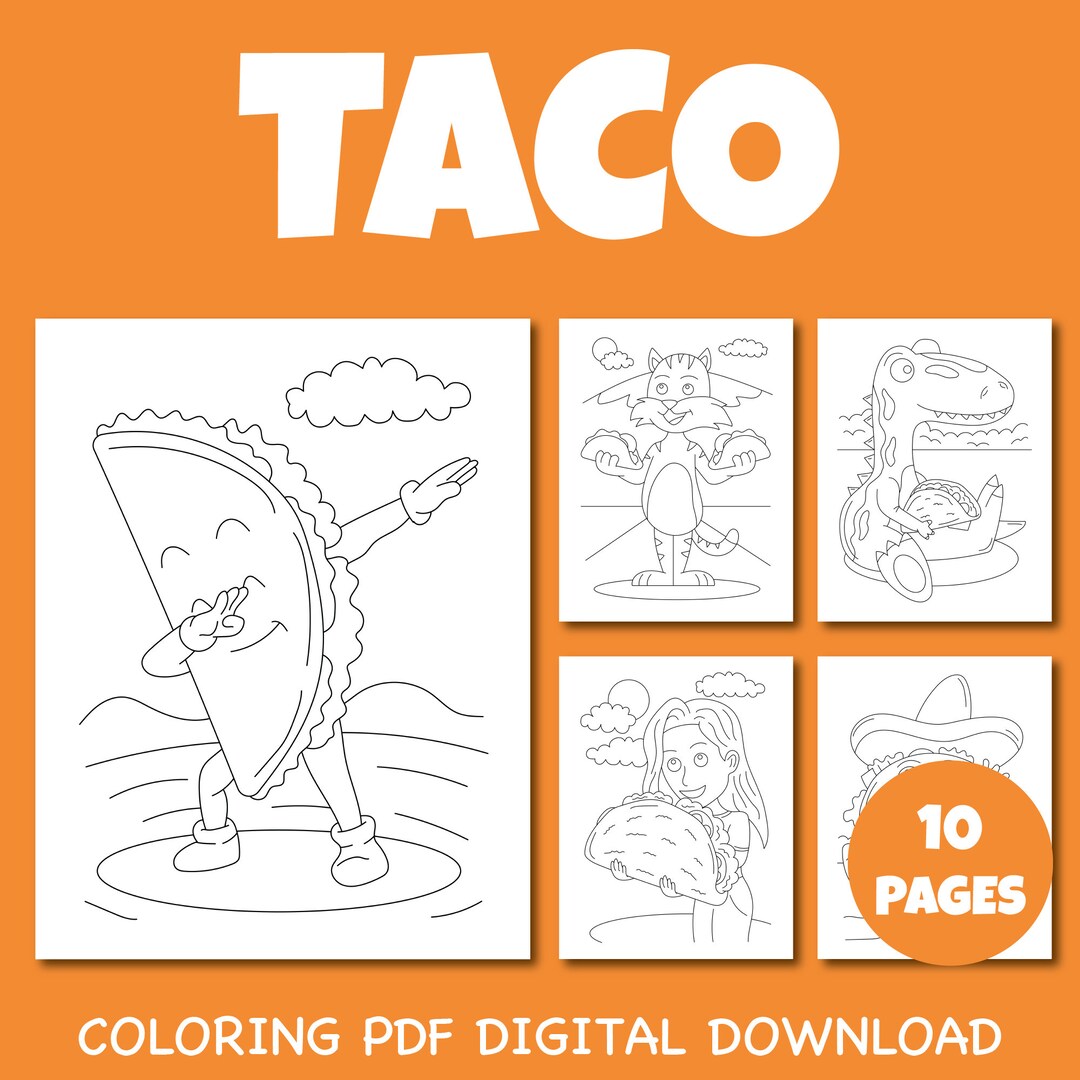 Taco Coloring Pages for Kids Pack 1 - Etsy