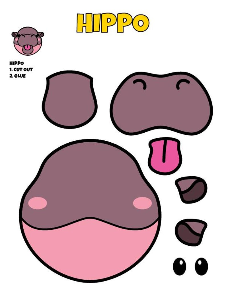 Hippo Cute Baby Animal Cut and Paste Paper Craft Worksheets for Kids ...