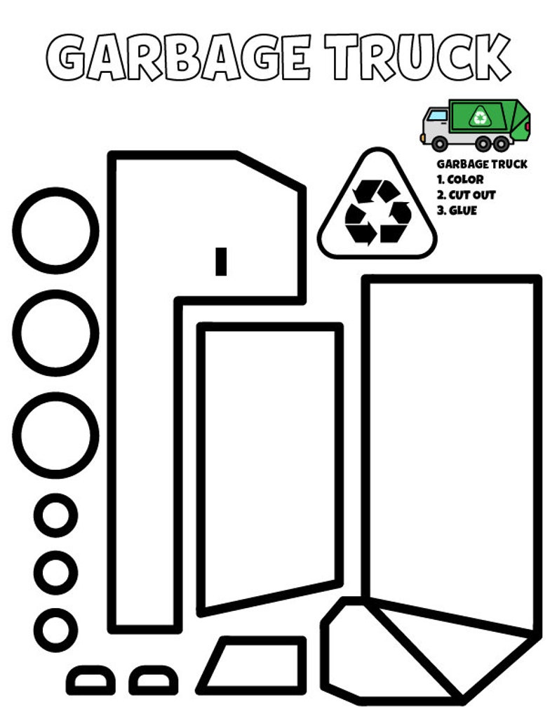Garbage Truck Cut and Paste Craft Worksheets for Kids | Printable US ...
