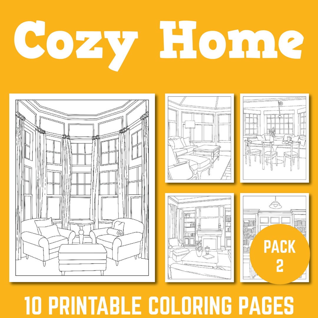Cozy Home Interior Printable Coloring Pages Pack 2 - Etsy