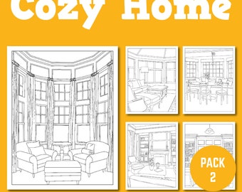 Coloring Pages for Adults Cozy Home Interior Theme | Printable Digital ...
