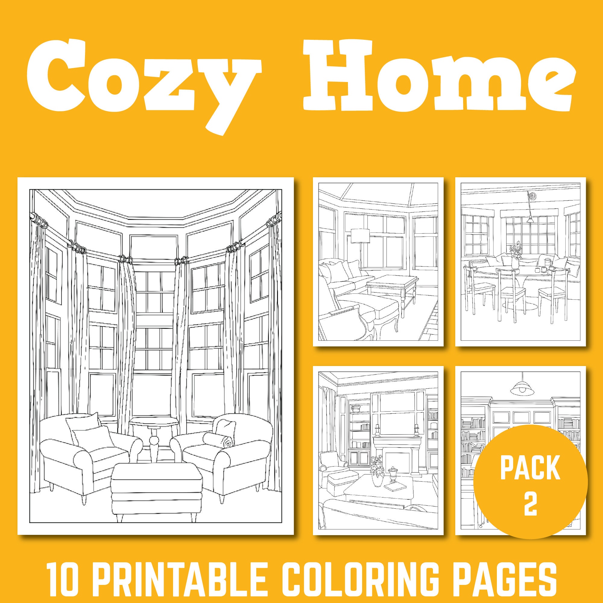 Cozy Home Interior Printable Coloring Pages Pack 2 - Etsy