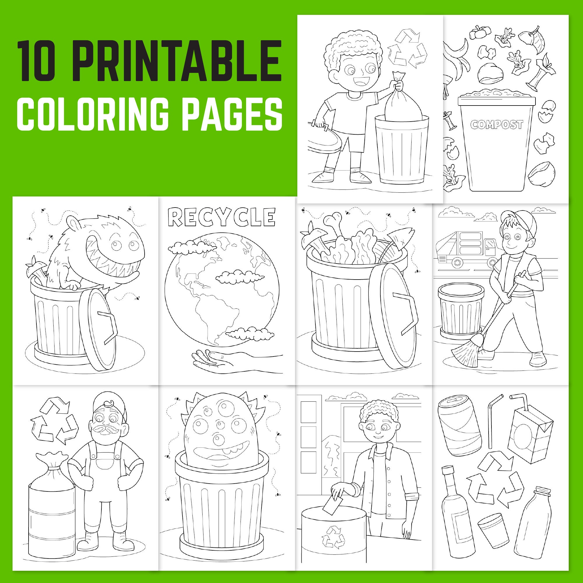 Coloring Pages for Kids Waste Recycling, Trash & Garbage Truck Coloring ...