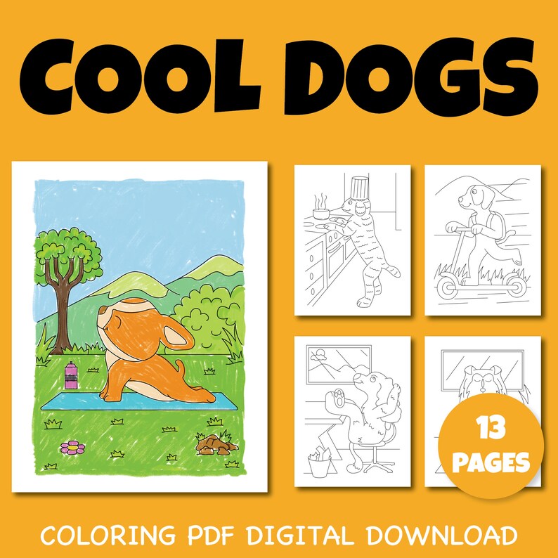 Cool Dogs Coloring Pages for Kids Pack 1 - Etsy